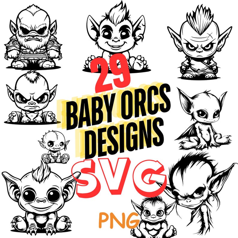 29 Cute Baby Orcs Digital Files, SVG, 300 DPI Transparent Background ...
