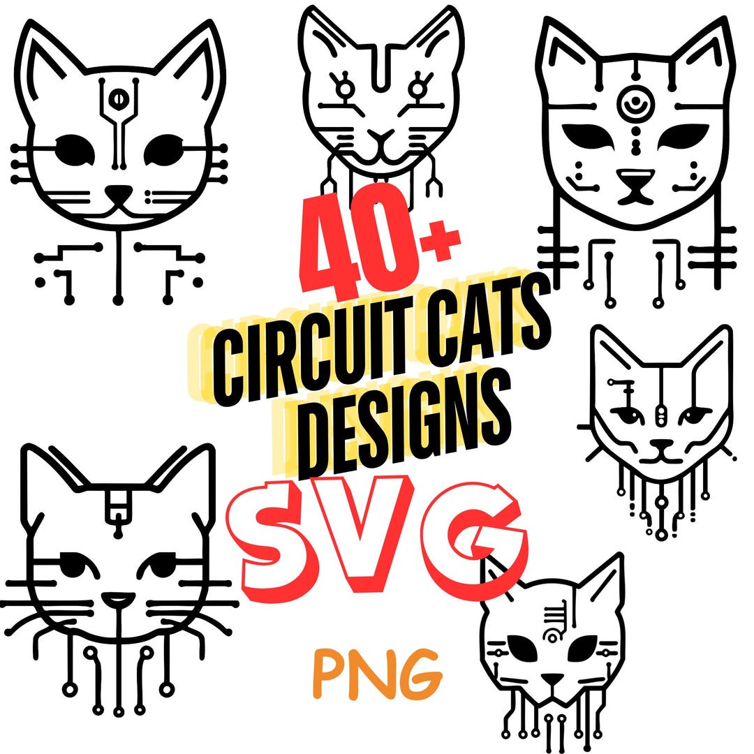 40+ Circuit Cats Digital Files SVG, 300 DPI Transparent Background PNG ...