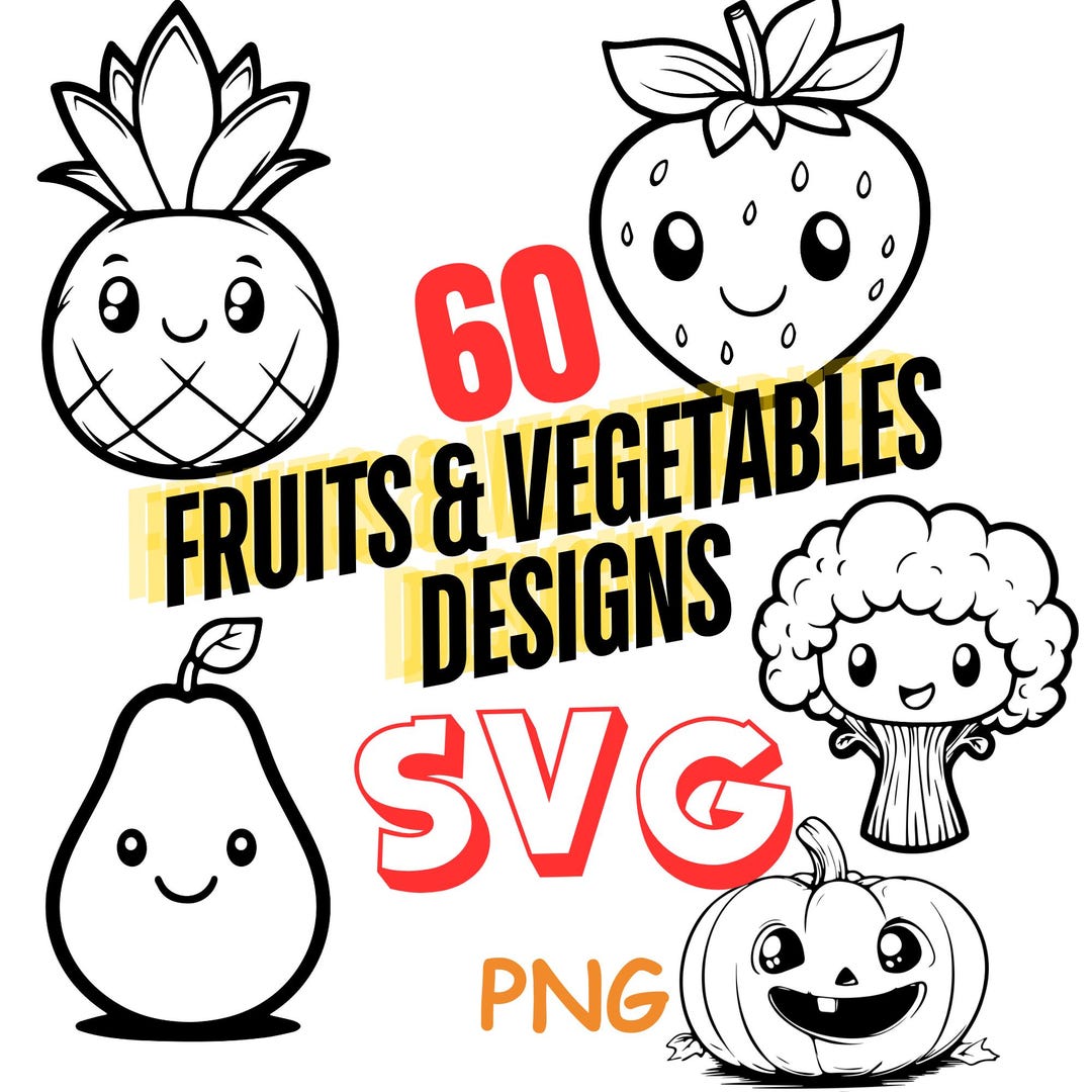 Cute Fruits and Vegetables SVG, PNG Clipart (digital Files) - Etsy