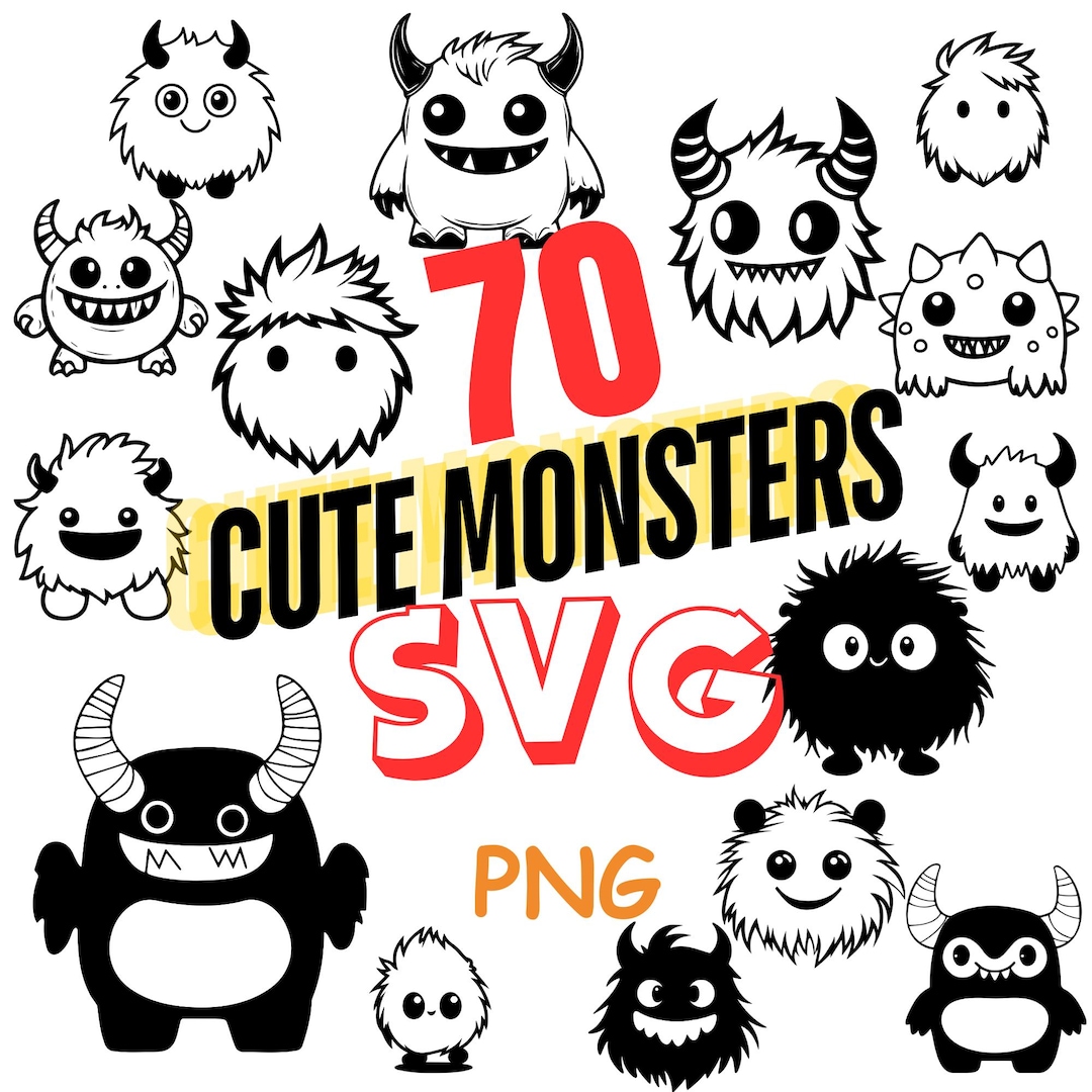 70 Cute Monster Digital Files, SVG, 300 DPI Transparent Background PNG ...