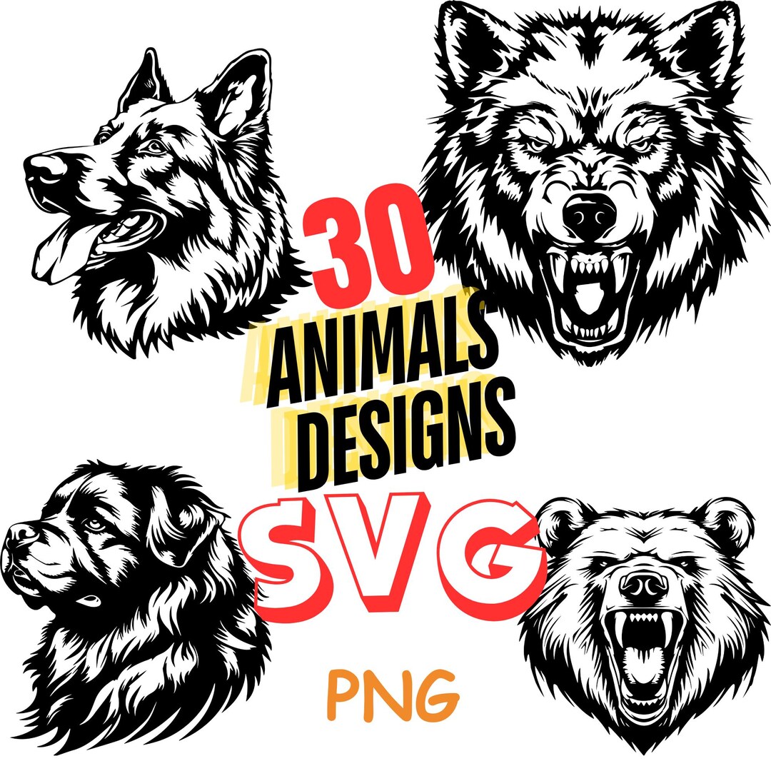 30 Animal Vector Designs, Wildlife, Pets (SVG, PNG) - Etsy