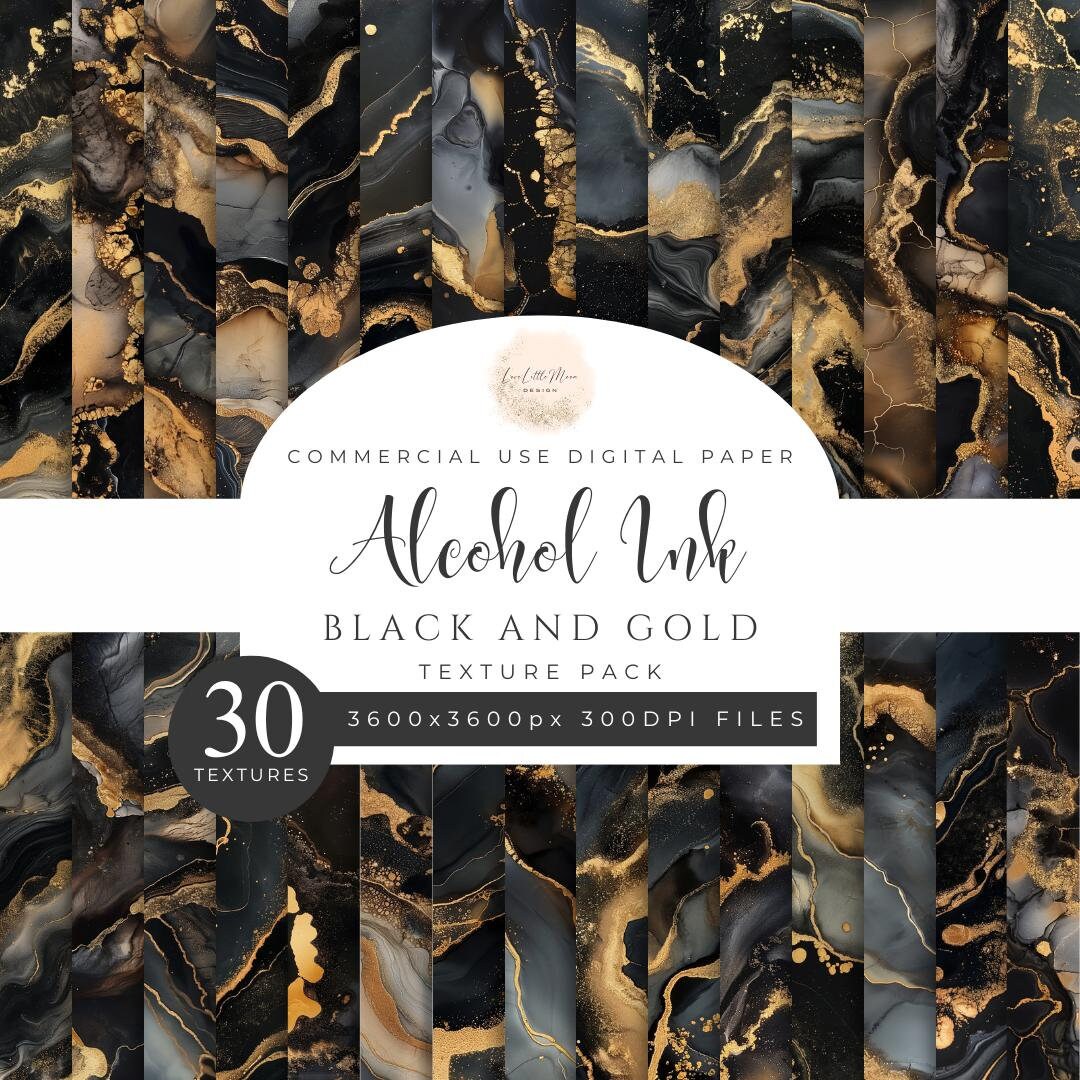 Alcohol Ink Black and Gold Texture Pack, Geode, Agate, Splash, Swirl ...