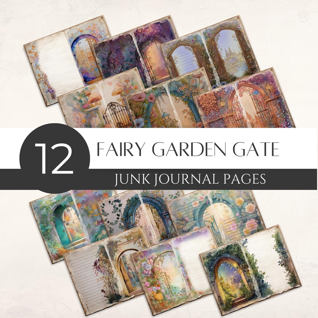 Fairy Garden Gate Junk Journal Digital Paper Pack, Fantasy Scrapbook ...