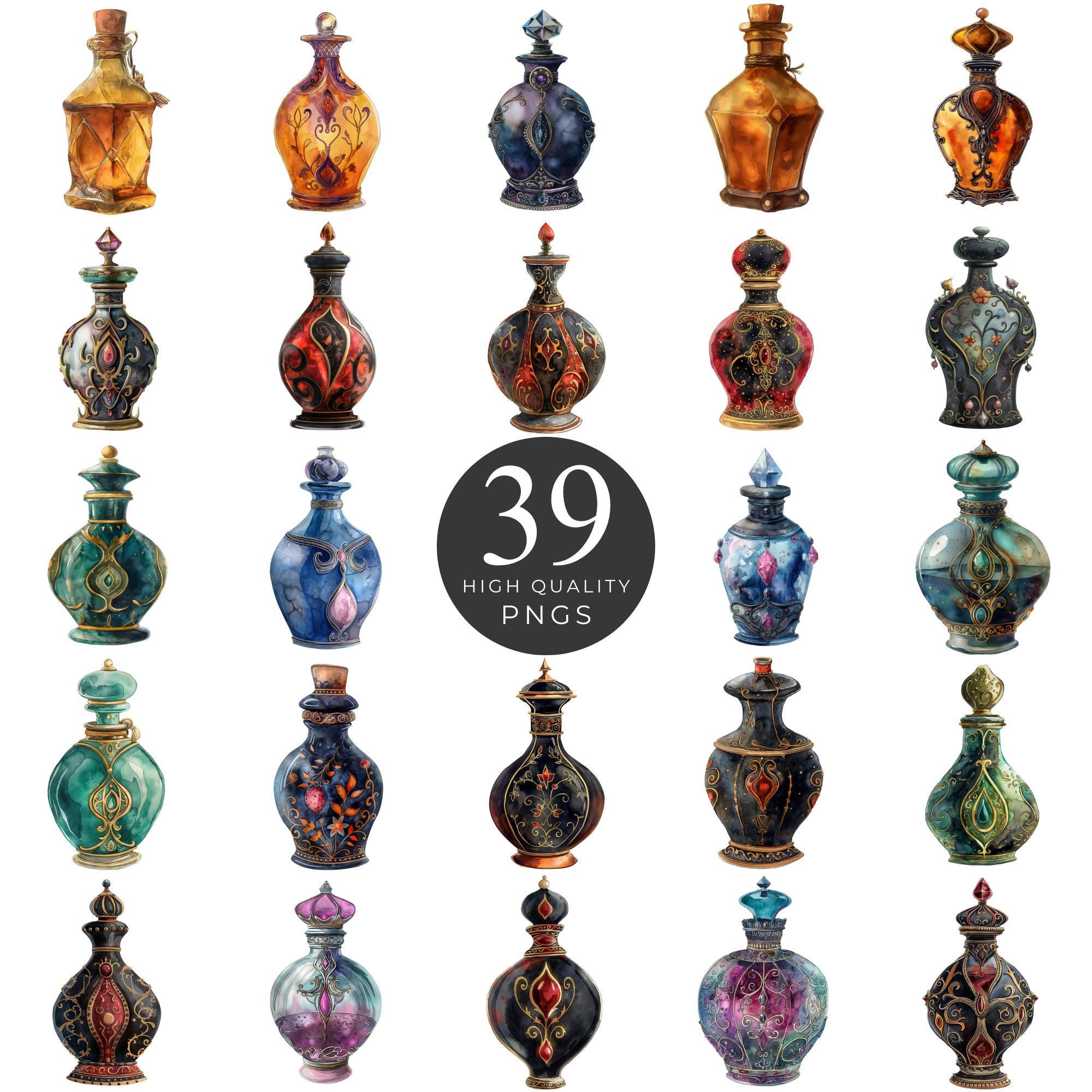 Witchy Potion Bottles Clipart Pack, Watercolor Halloween Apothecary ...