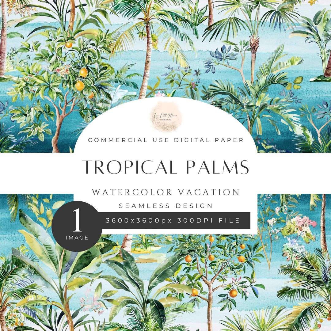 Tropical Palms Seamless Pattern Texture Pack, Watercolor Palm Trees ...