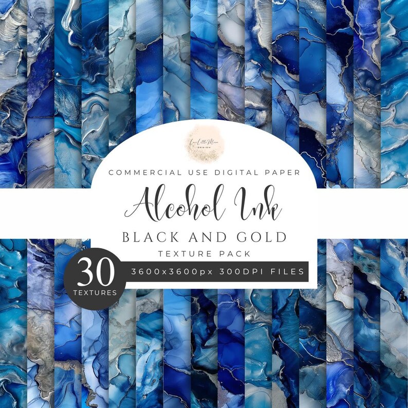 Alcohol Ink Blue & Silver Texture Pack, Geode, Agate, Splash, Swirl ...