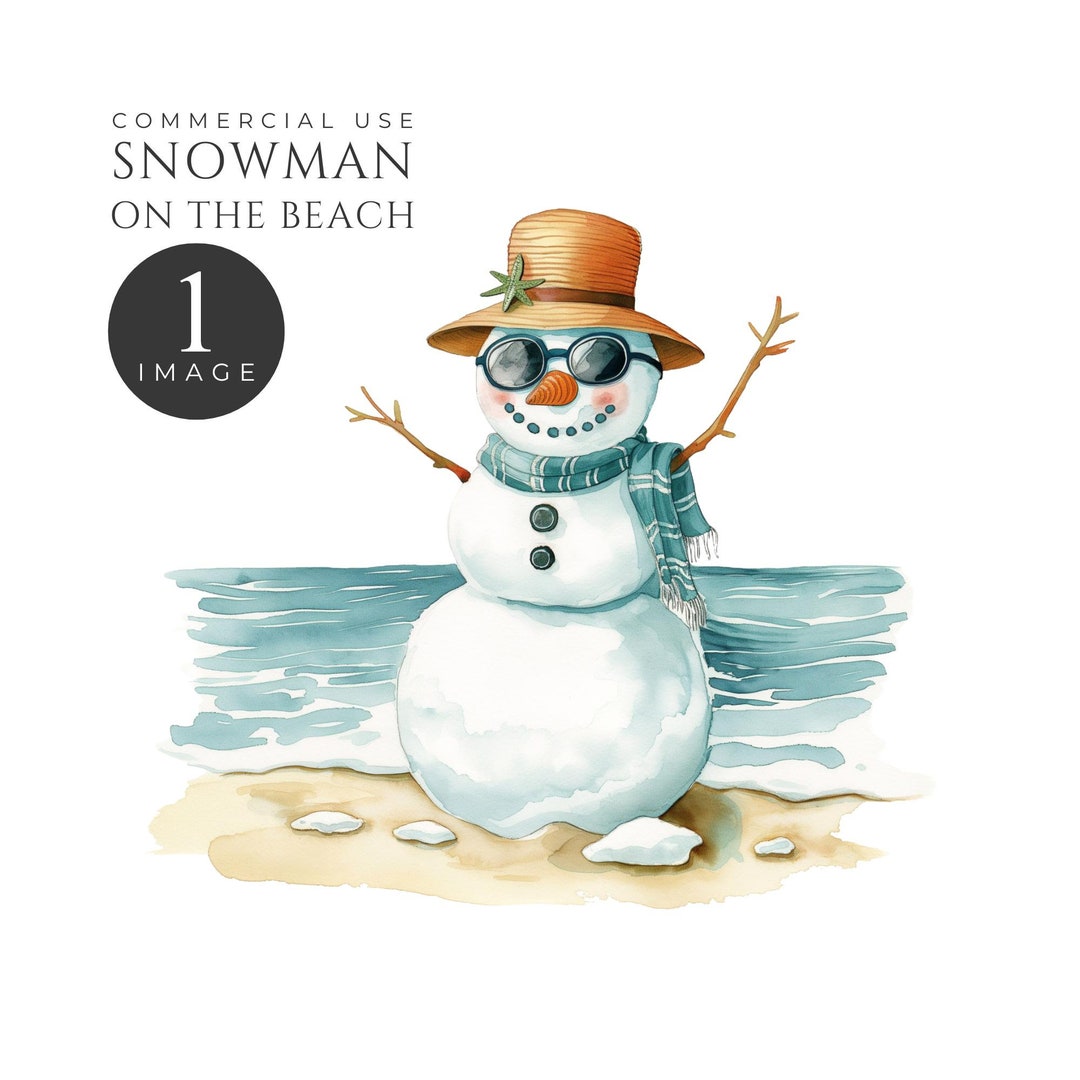 Snowman on the Beach Single Clipart, Christmas in July, Australian Xmas ...