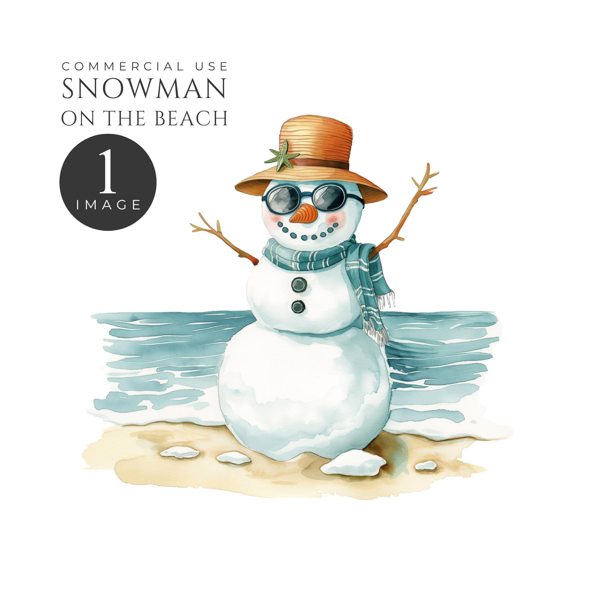 Snowman on the Beach Single Clipart, Christmas in July, Australian Xmas ...