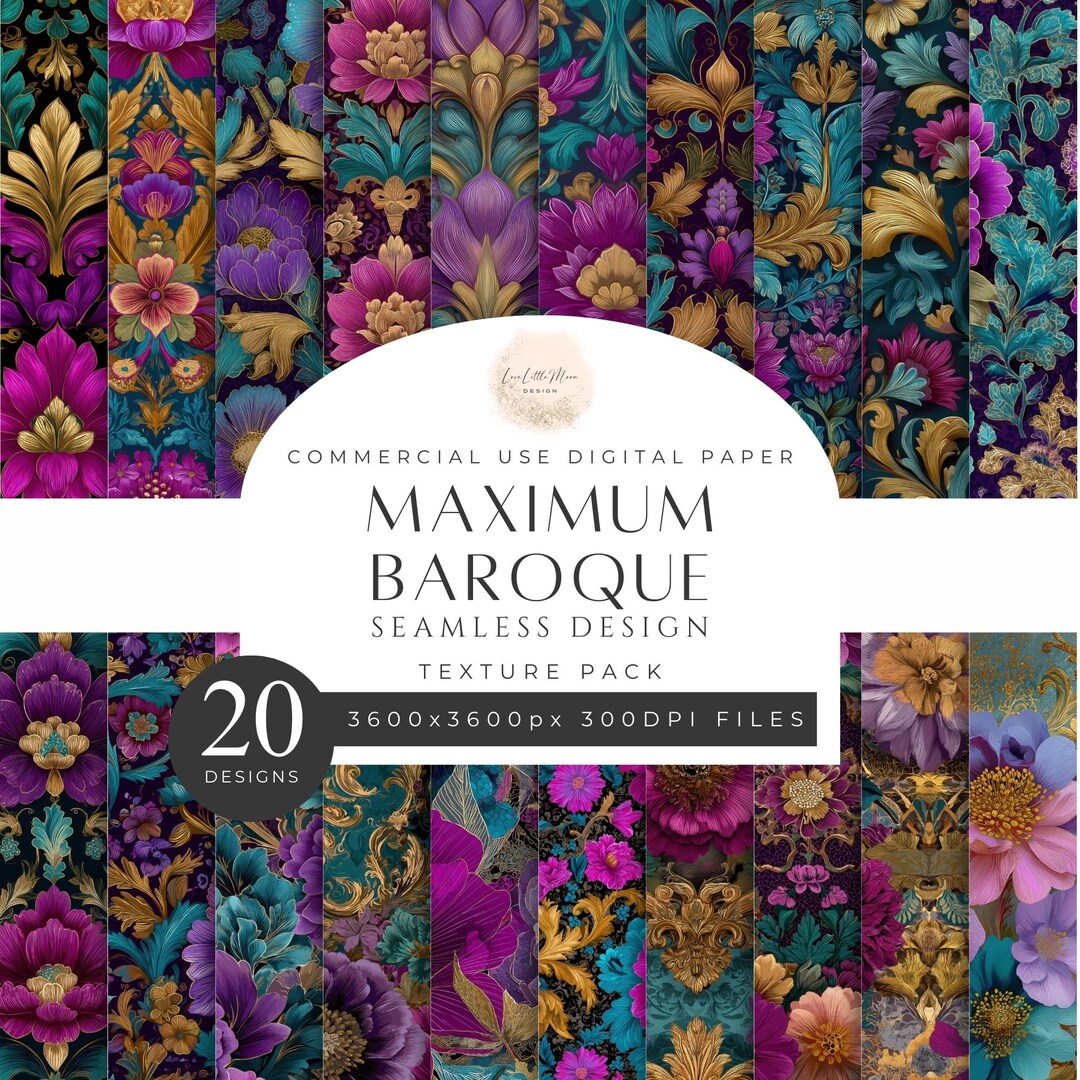 Maximalist Baroque Seamless Pattern Texture Pack, Art Nouveau, Abstract ...
