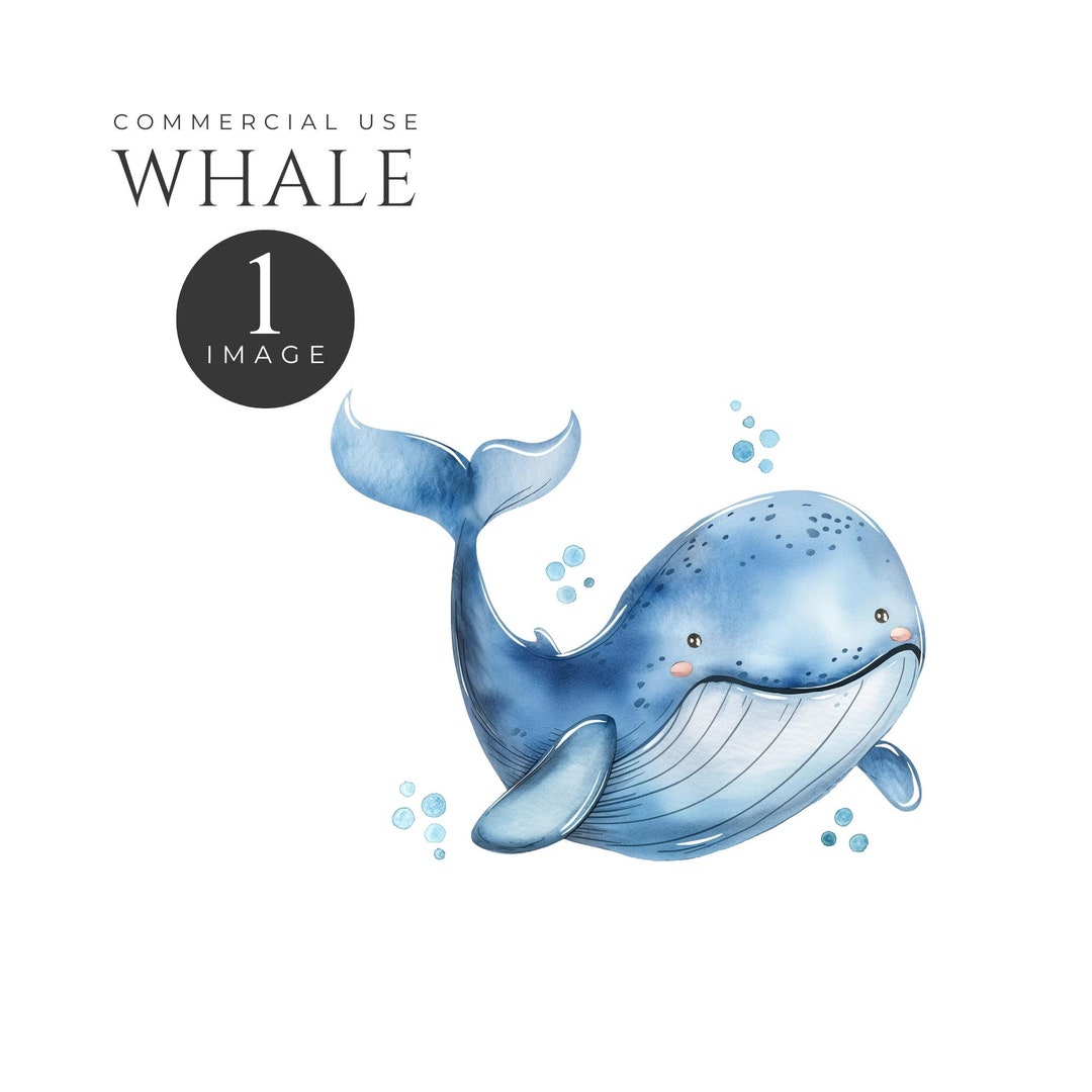 Watercolor Whale Single Clipart, Under the Sea, Marine Life, Ocean Sea ...
