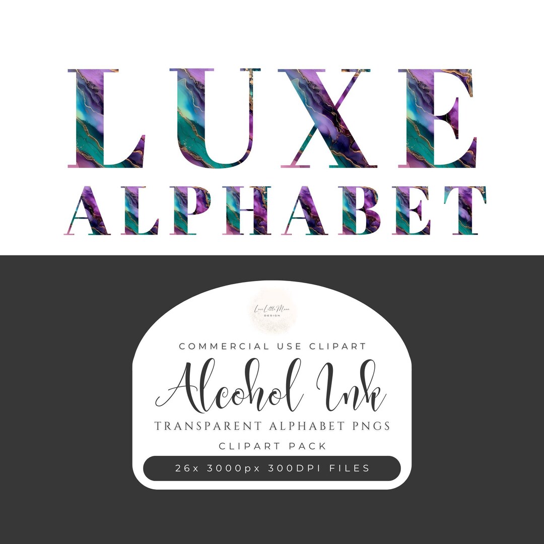 Luxe Alcohol Ink Alphabet PNG Clipart, Purple Teal Gold, Watercolor ...