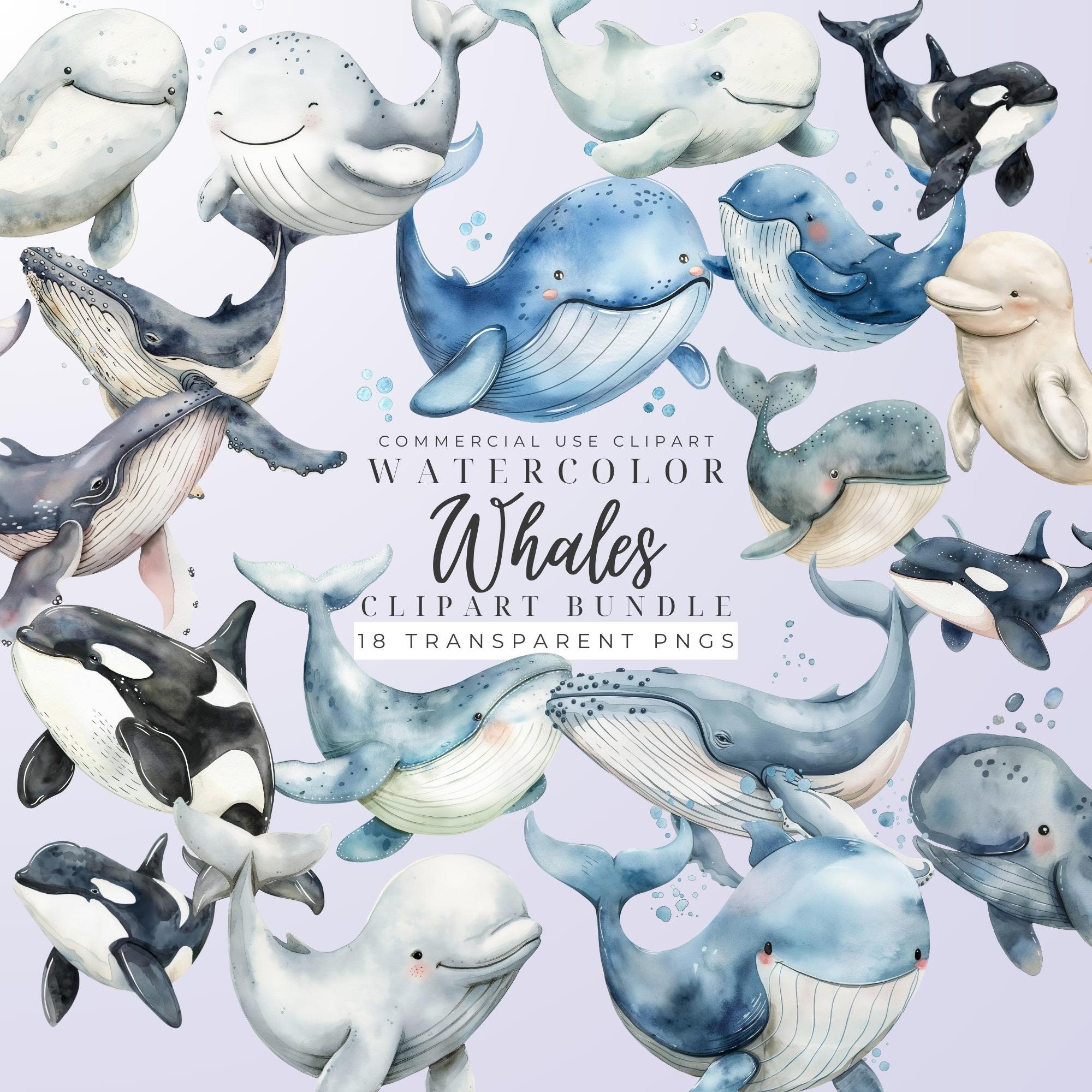 Watercolor Whales Clipart Pack, Under the Sea, Marine Life, Ocean Sea ...