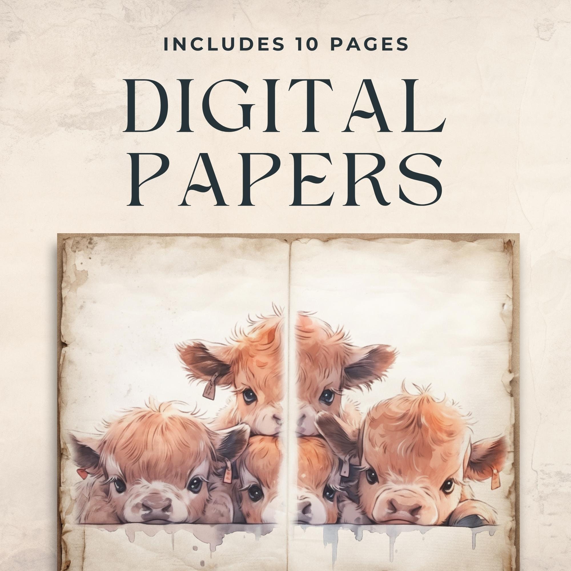 Baby Highland Cow Junk Journal Digital Paper Pack, Printable Papers ...