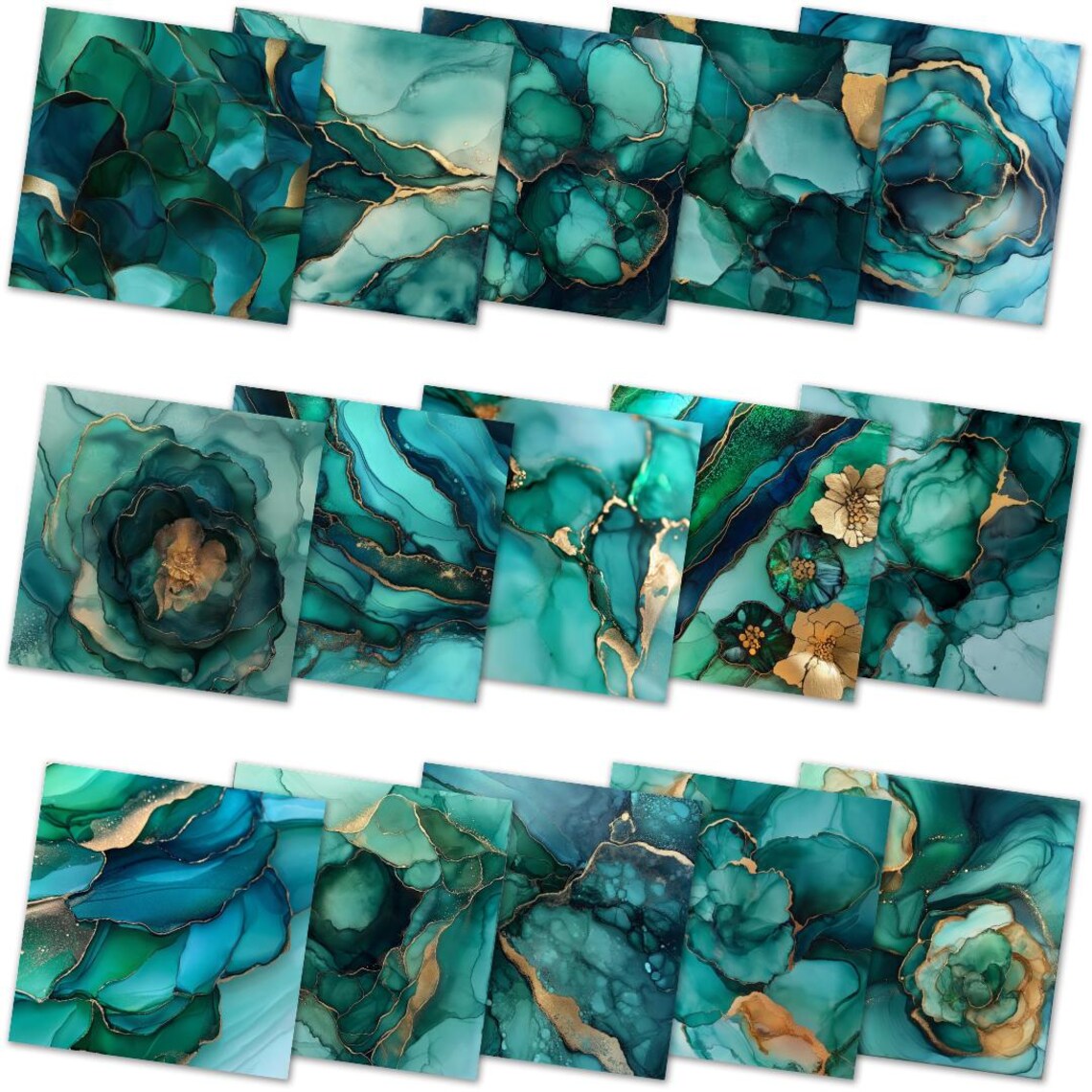 Alcohol Ink Emerald Green and Gold Texture Pack, Geode, Agate, Splash ...
