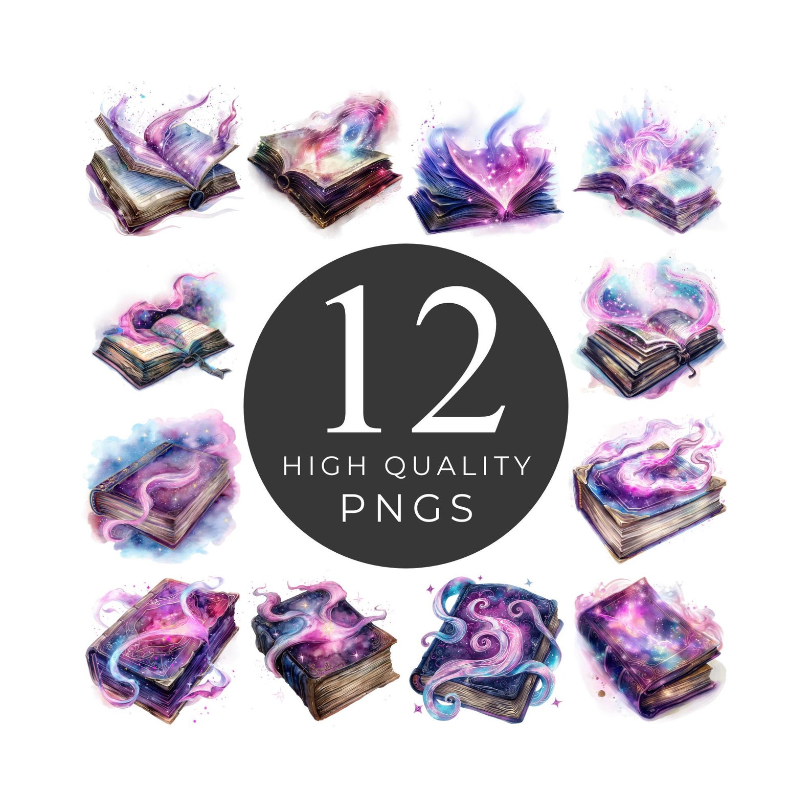 Enchanted Sparkling Magic Spellbook Watercolor Fantasy Clipart Pack ...