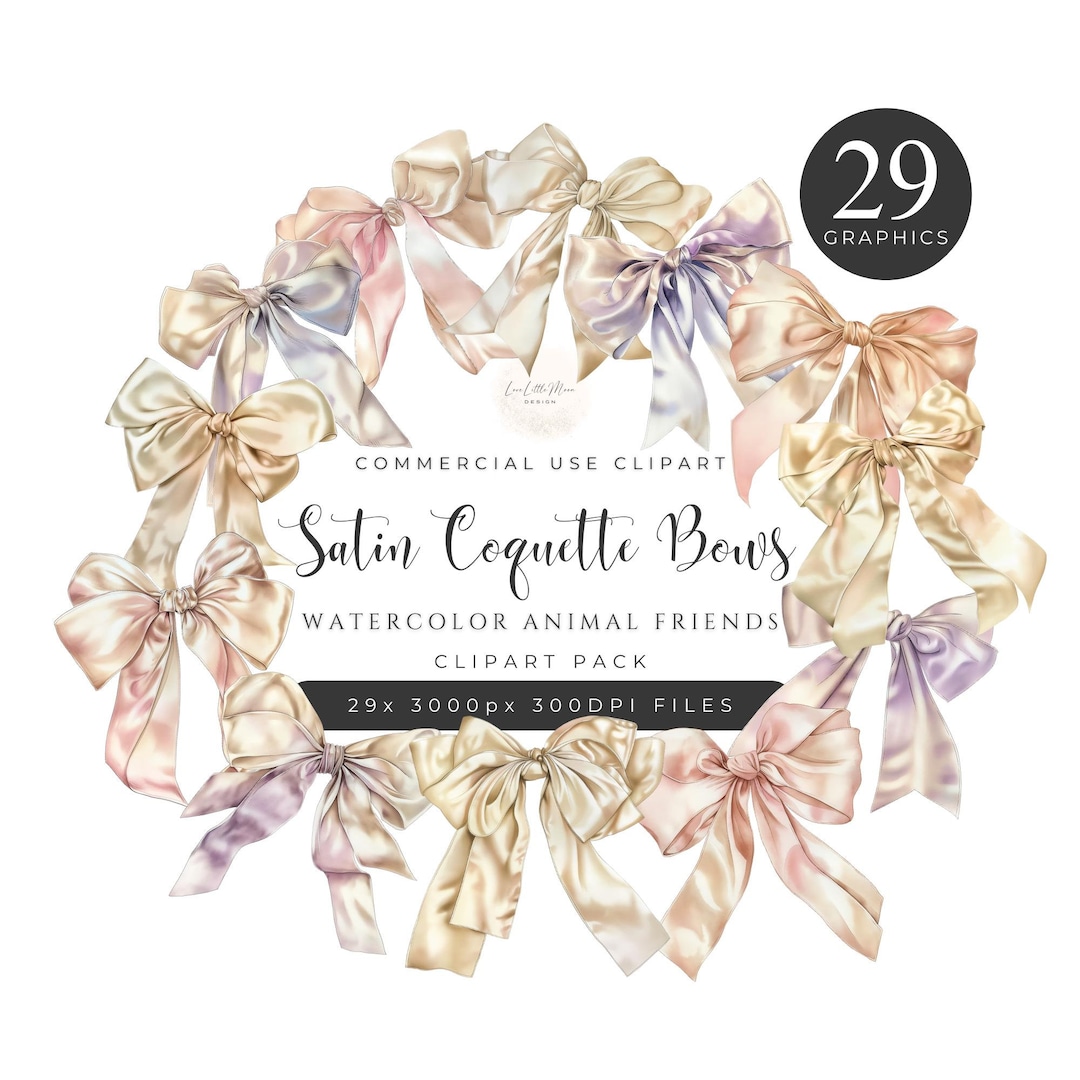Satin Coquette Bows Clipart Pack, Watercolor Hair Ribbons, Cute Baby ...