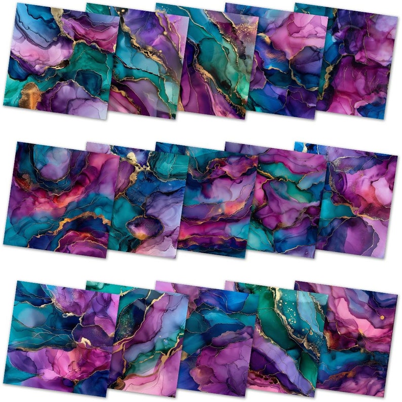 Alcohol Ink Purple, Teal, Blue & Gold Texture Pack, Geode, Agate, Splash, Swirl, Instant Digital ...