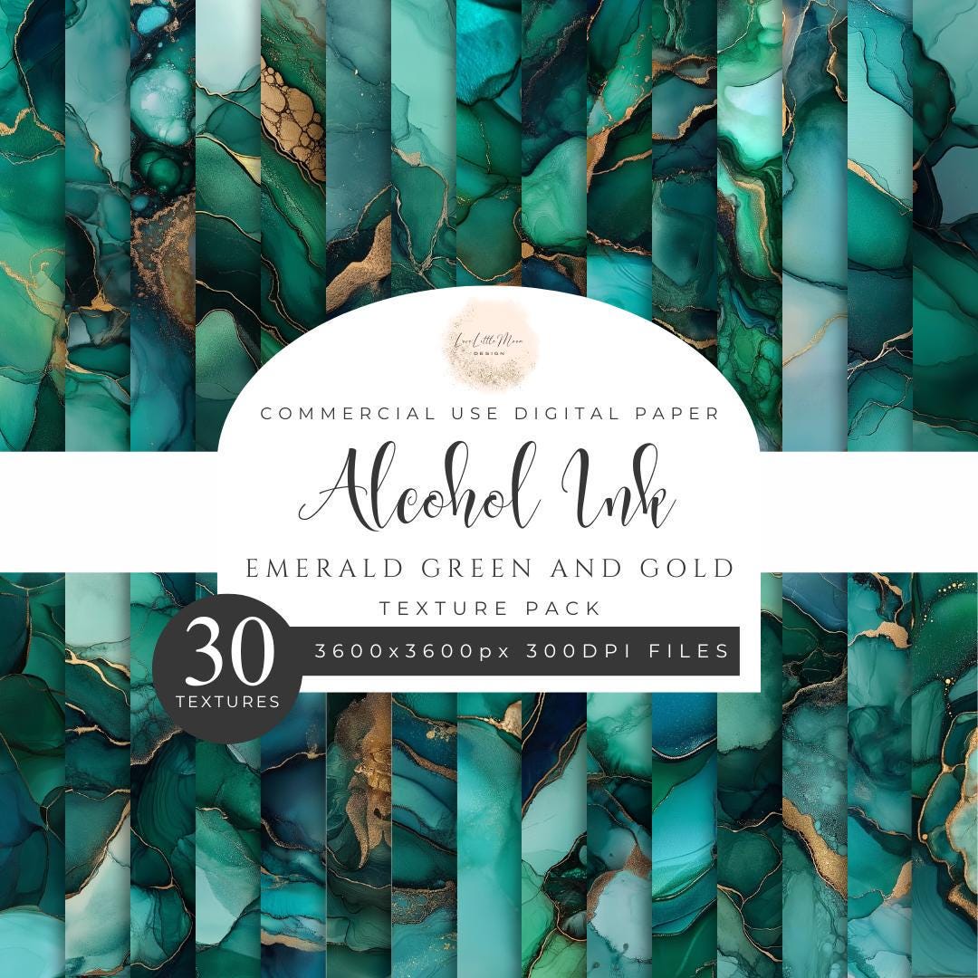 Alcohol Ink Emerald Green and Gold Texture Pack, Geode, Agate, Splash ...