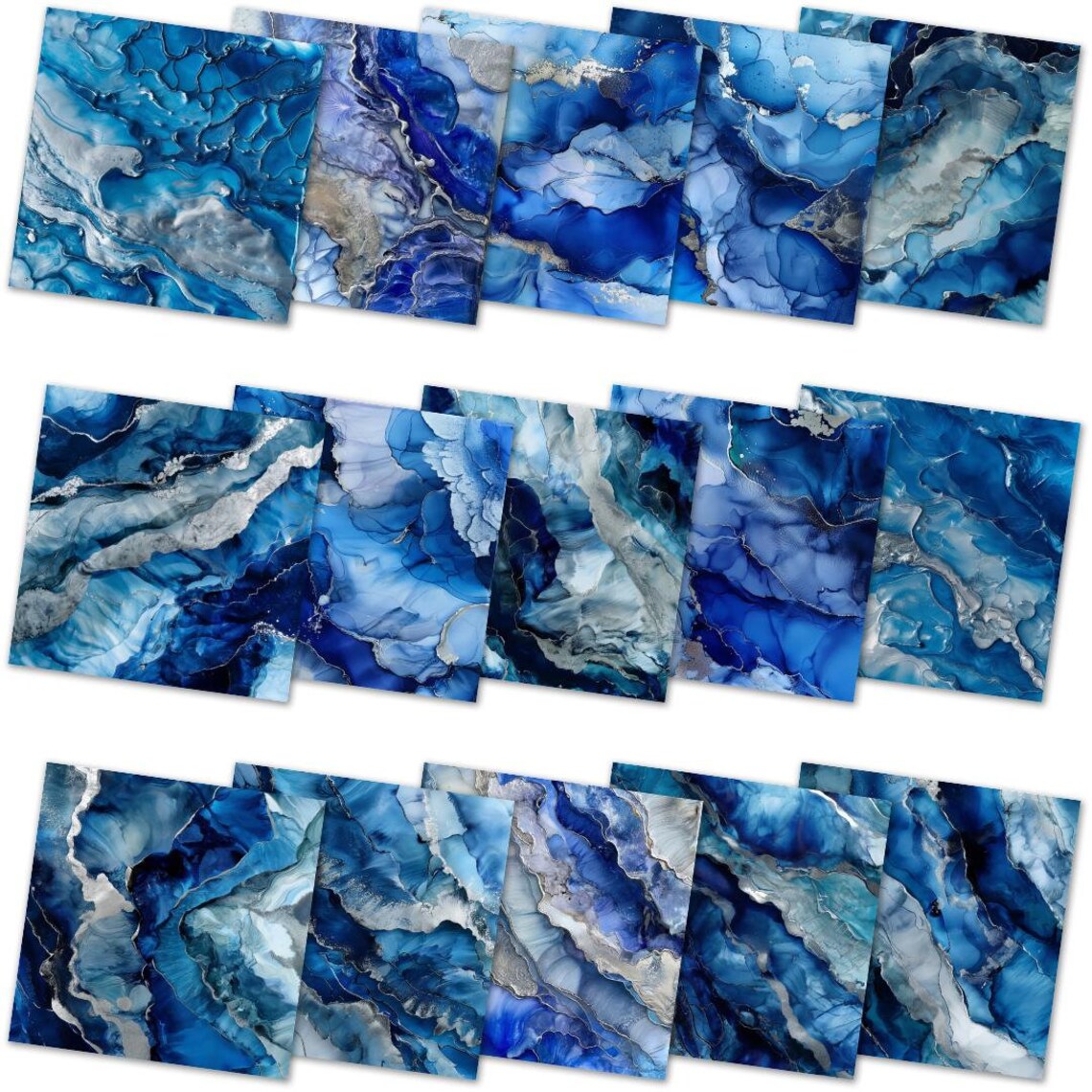 Alcohol Ink Blue & Silver Texture Pack, Geode, Agate, Splash, Swirl, Fleck, Paper, Instant ...