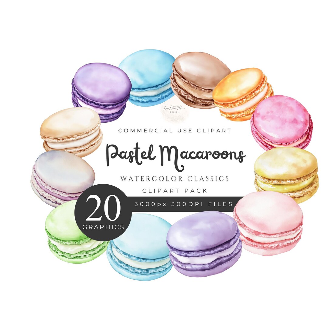 Sweet Pastel Macaroons Clipart Pack, Watercolor Treats, French, Cookie ...
