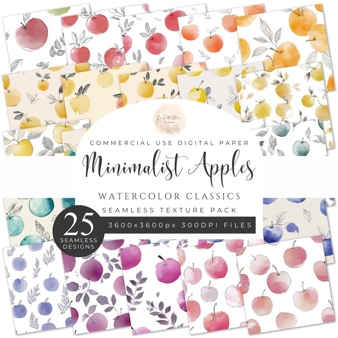 Rainbow Apples Minimalist Watercolor Seamless Pattern Texture Pack ...