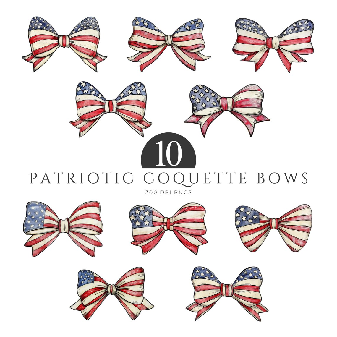 Patriotic Coquette Bows Clipart Pack, 4th of July, Independence Day ...