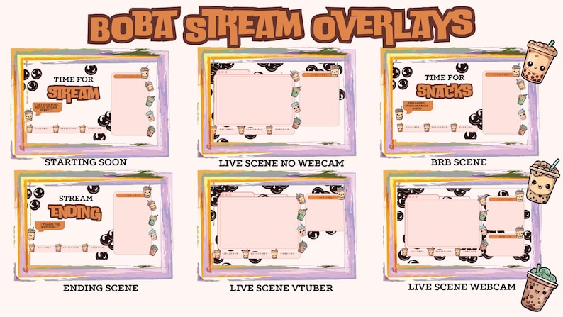 Boba Twitch Overlays, Boba Theme Stream Graphics, Twitch Overlay ...