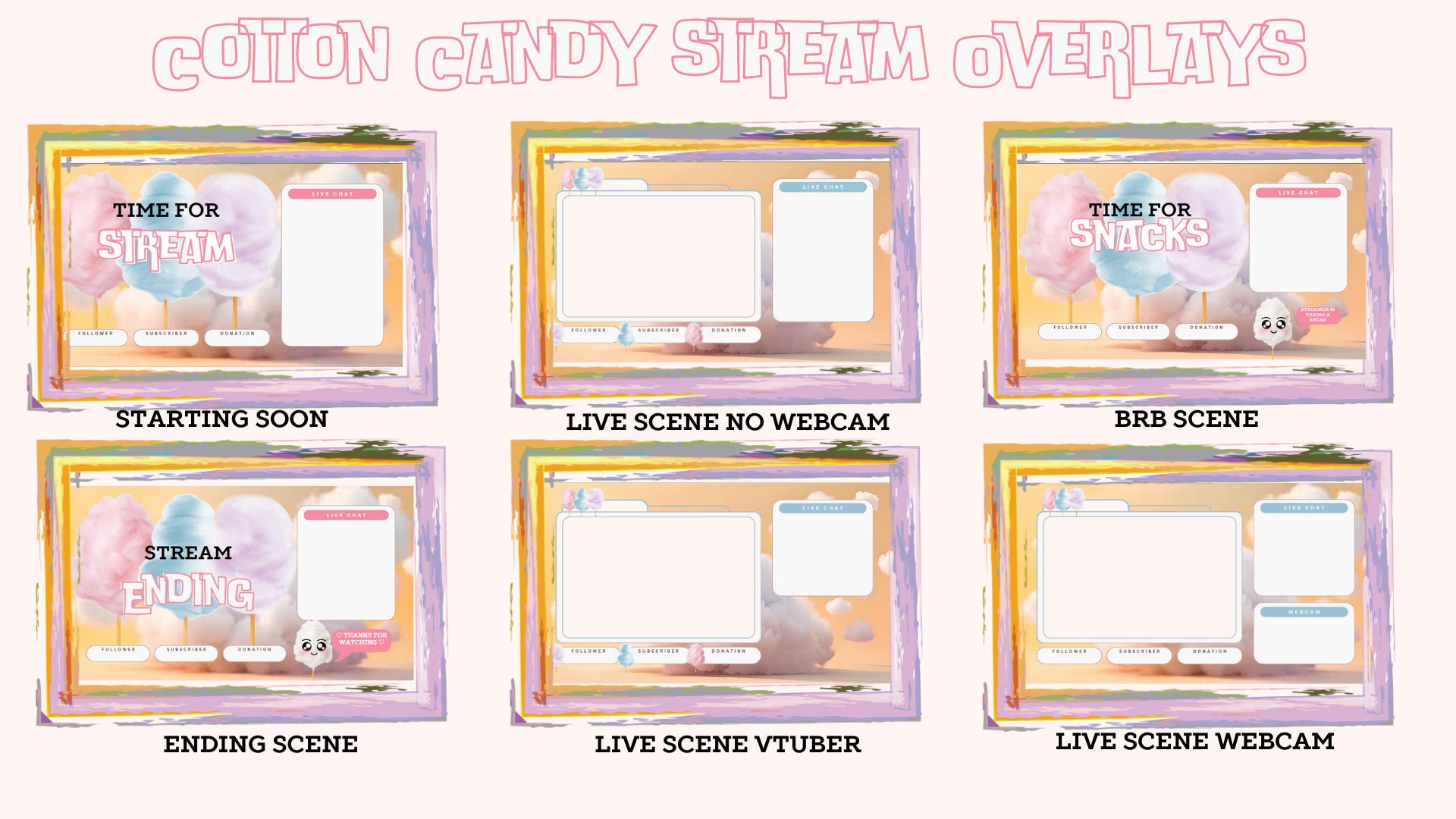 Cotton Candy Twitch Overlay, Cute Stream Design, Cute Stream Graphics ...