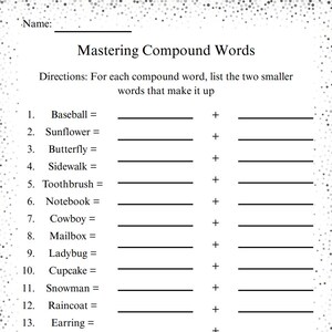 Compound Words Worksheet for Kids | English Language Arts Activity ...