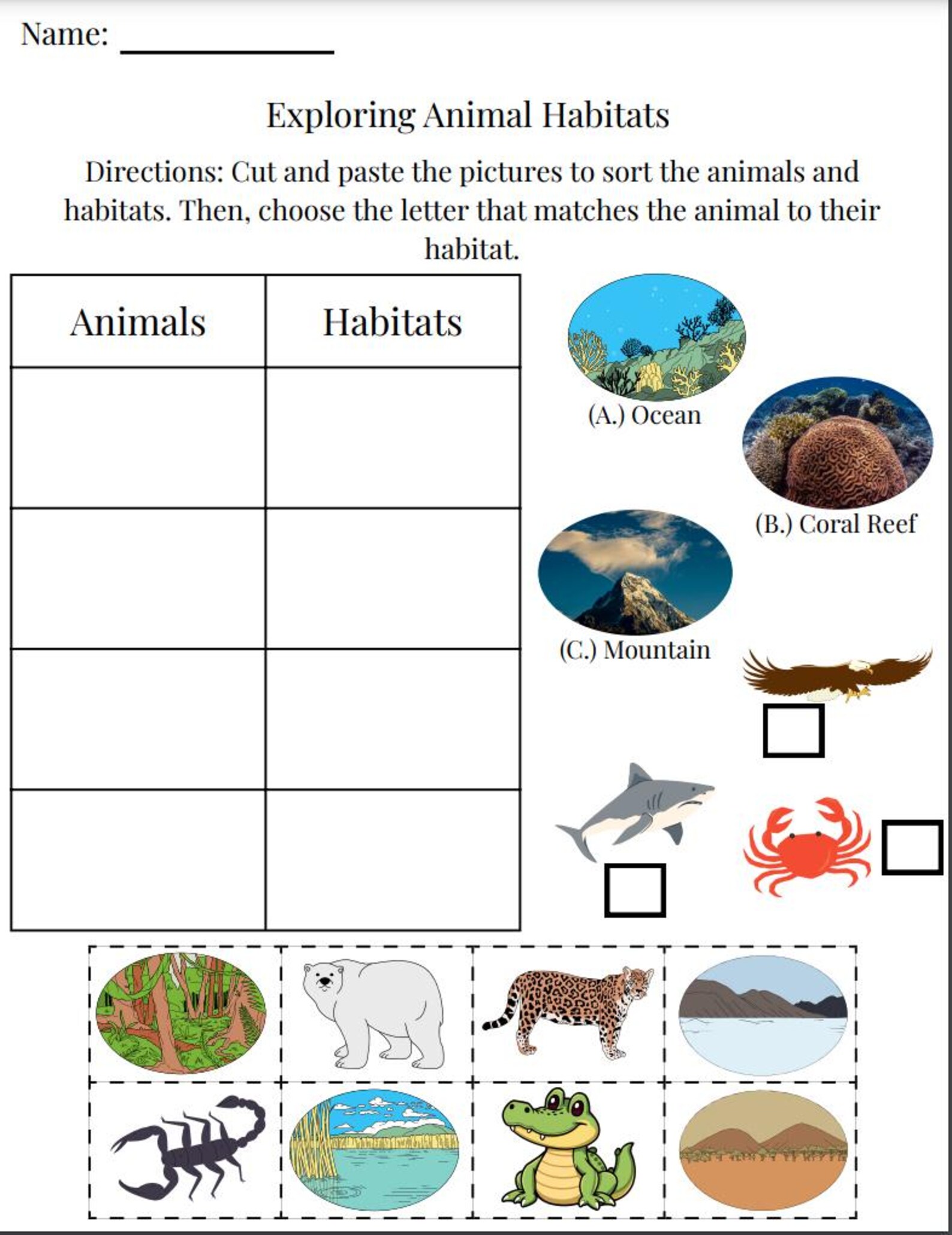 Animal Habitats Cut & Paste Worksheet | Science Sorting Activity for ...
