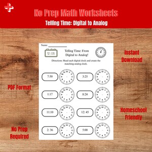 Telling Time: From Digital to Analog! Time Conversion Practice | Math ...