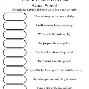 Types of Verbs Worksheets | Action Vs. Non-action Verb Activities ...