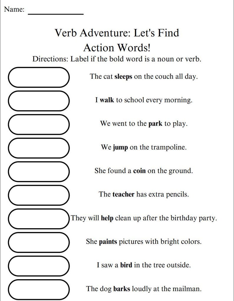Types of Verbs Worksheets | Action Vs. Non-action Verb Activities ...