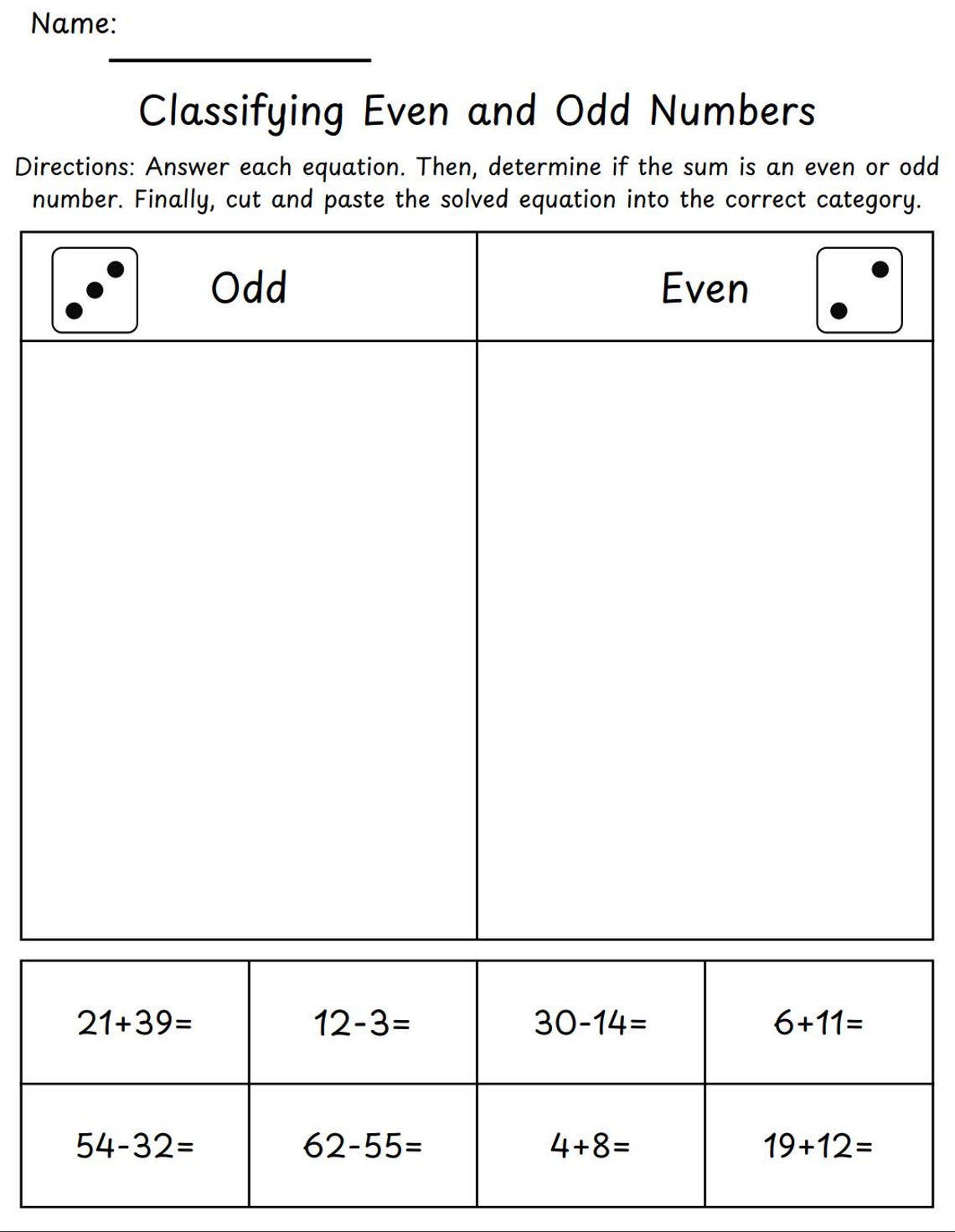 Classifying Even and Odd Numbers | Sorting Activity | Printable ...