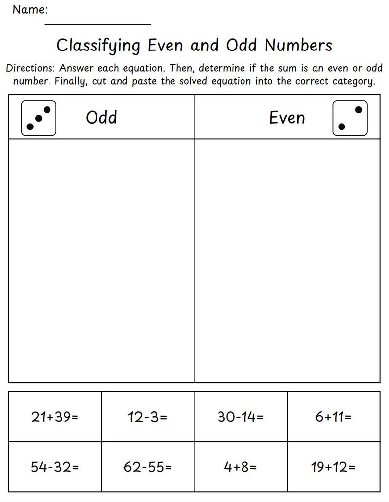 Classifying Even and Odd Numbers | Sorting Activity | Printable ...