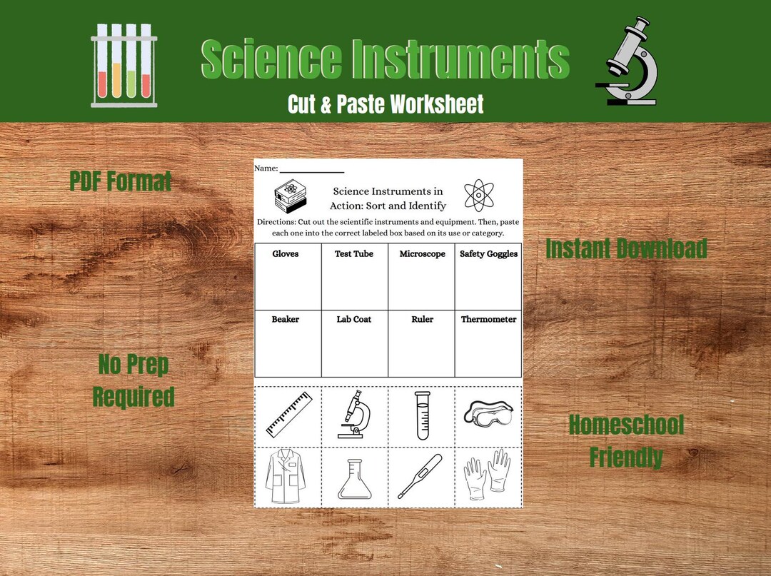 Science Tools Cut and Paste Worksheet | Sort Lab Equipment | PDF ...