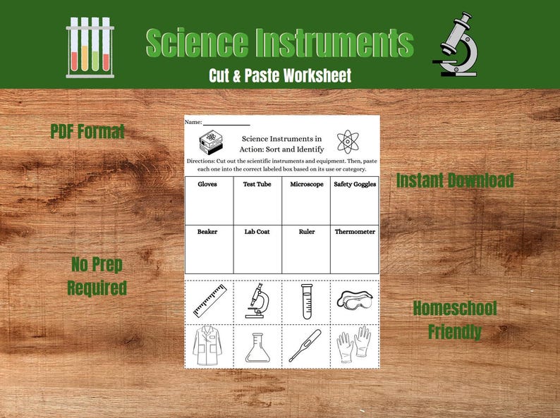 Science Tools Cut and Paste Worksheet | Sort Lab Equipment | PDF ...