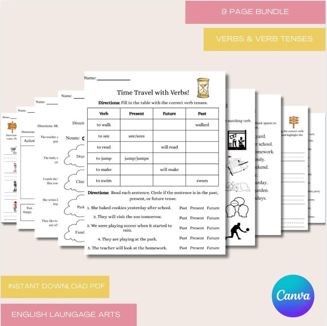 Types of Verbs Worksheets | Action Vs. Non-action Verb Activities ...
