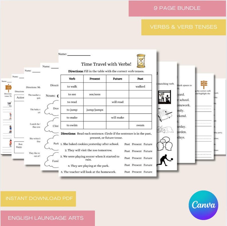 Types of Verbs Worksheets | Action Vs. Non-action Verb Activities ...