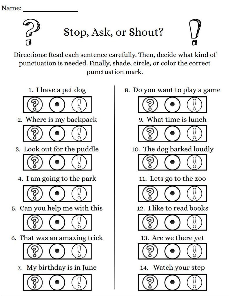 Sentence Punctuation Worksheet | Reading Comprehension | Statement ...