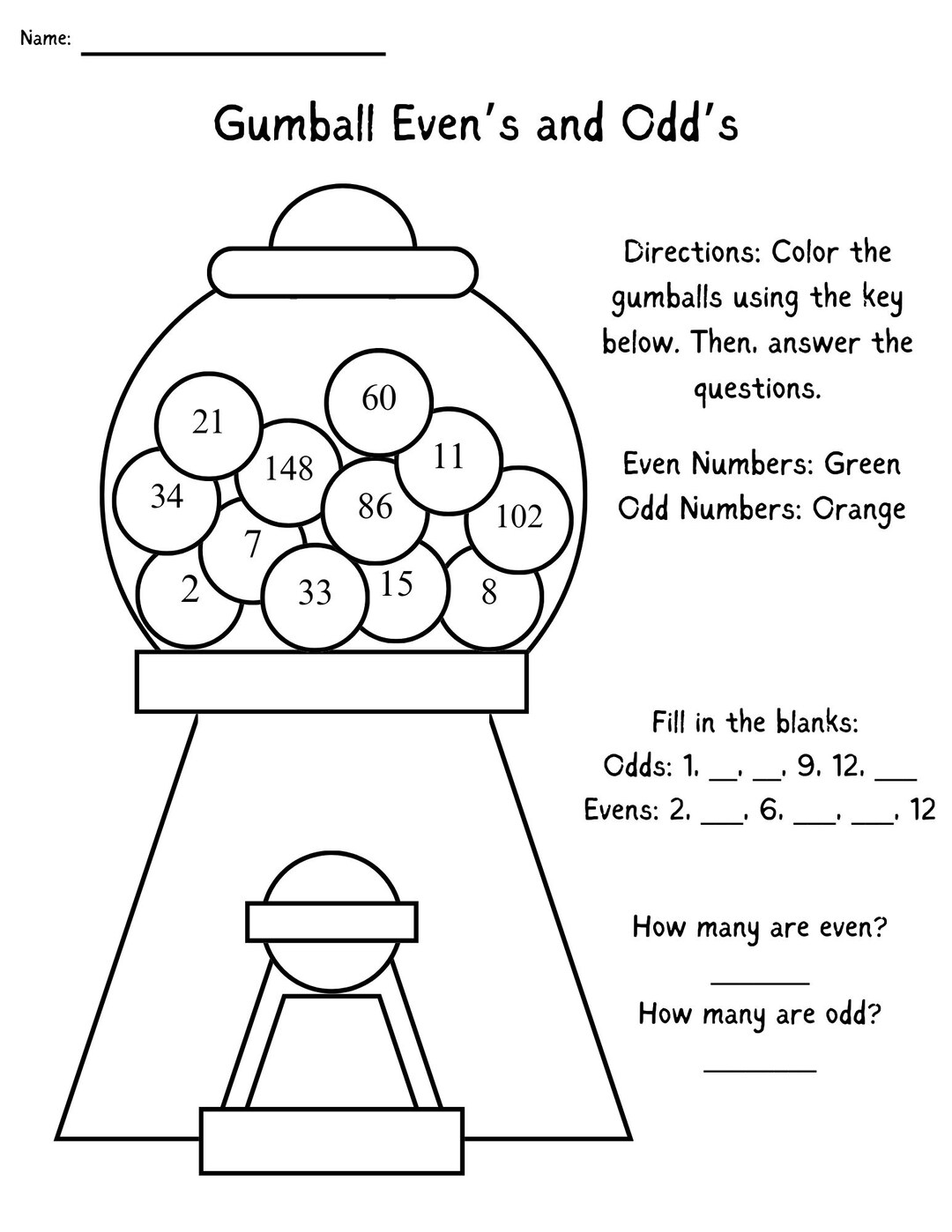 Gumball Even and Odds Coloring Fun! Learning Numbers | Even & Odd ...