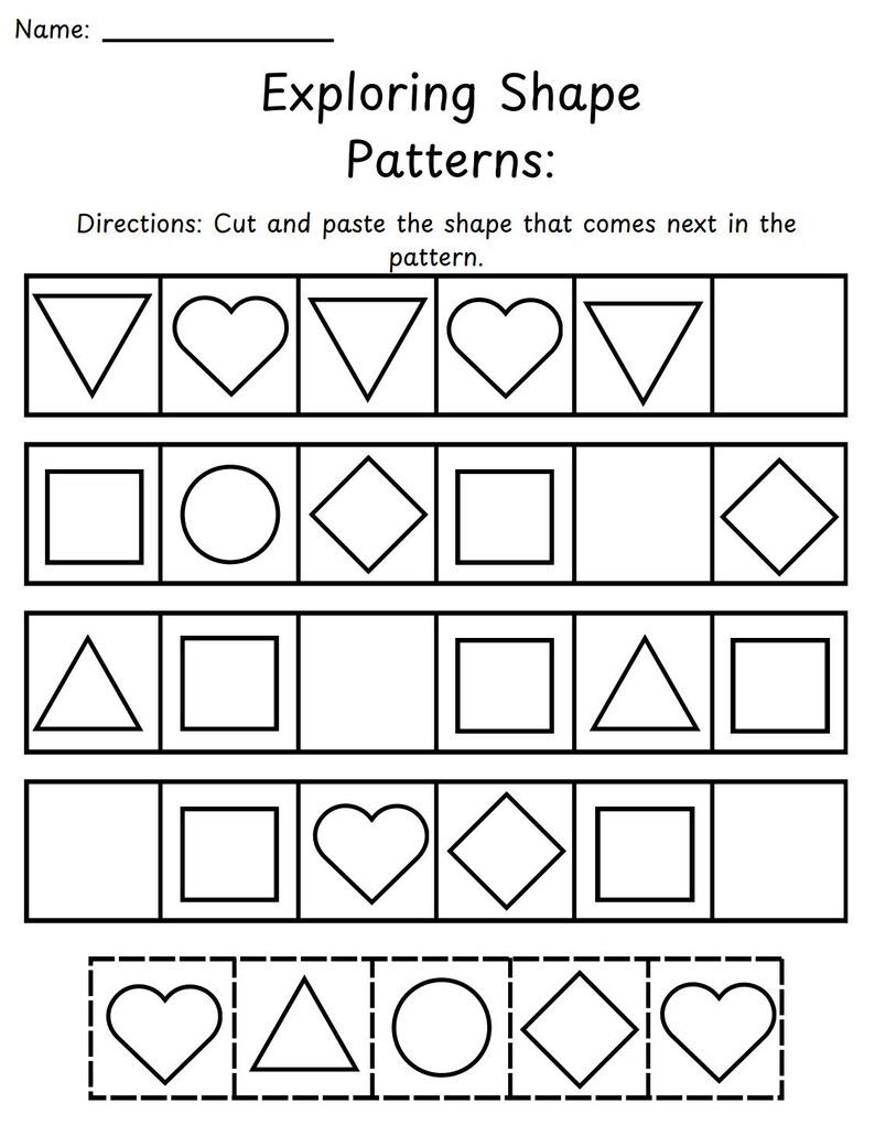 Shape Patterns-fun Coloring & Puzzle Activity Book | Cut, Paste ...