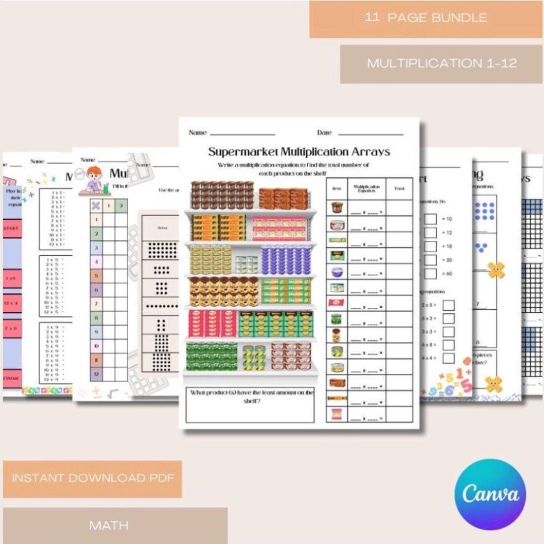 Multiplication Worksheets 1-12 – Arrays & Charts, Grades 2-5 - Etsy