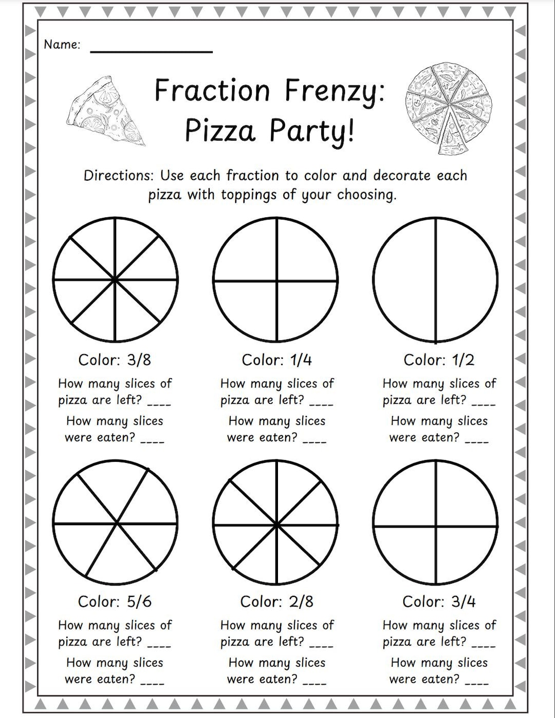 Pizza Fractions Activity | Instant Digital Download Math Worksheet ...