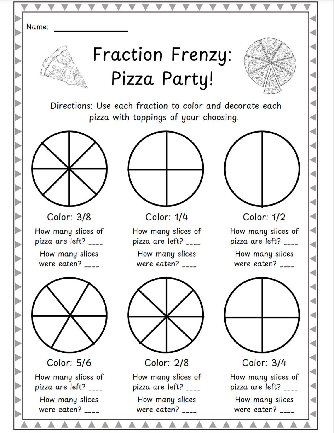 Pizza Fractions Activity | Instant Digital Download Math Worksheet ...