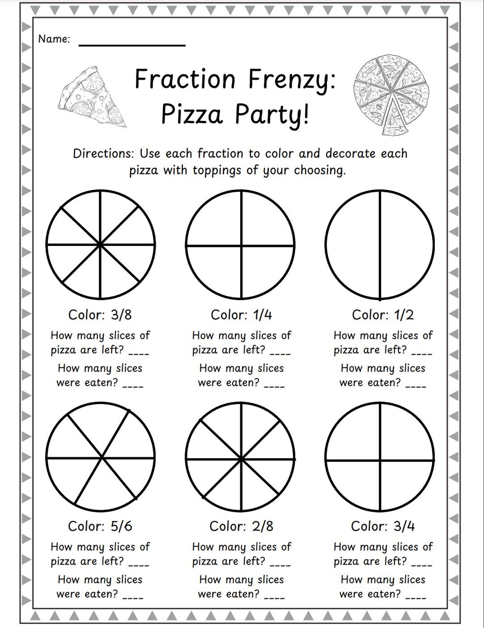 Pizza Fractions Activity | Instant Digital Download Math Worksheet ...