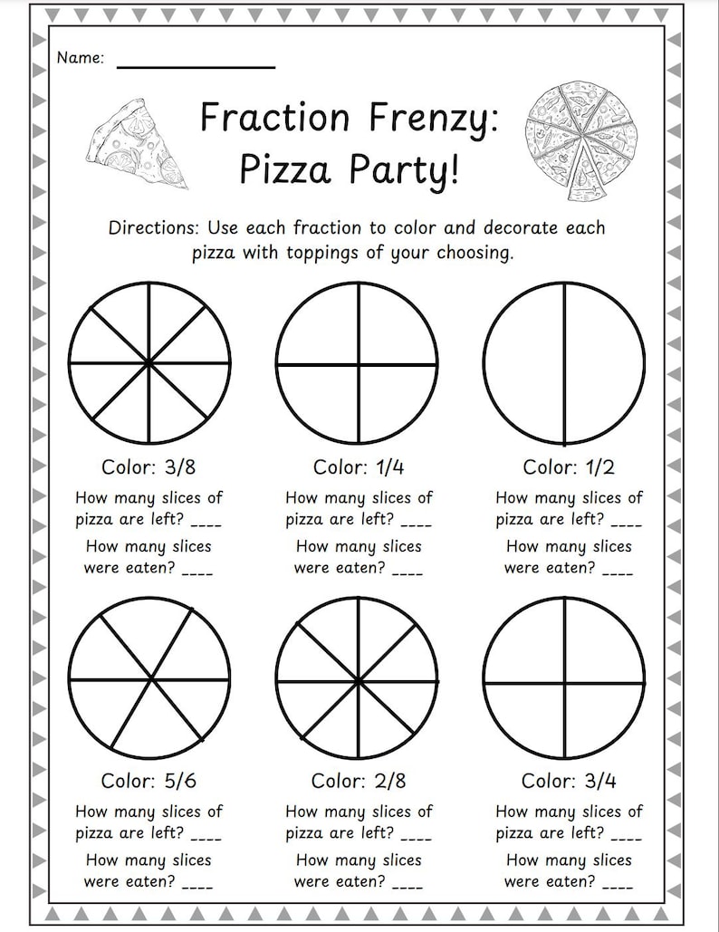 Pizza Fractions Activity | Instant Digital Download Math Worksheet ...