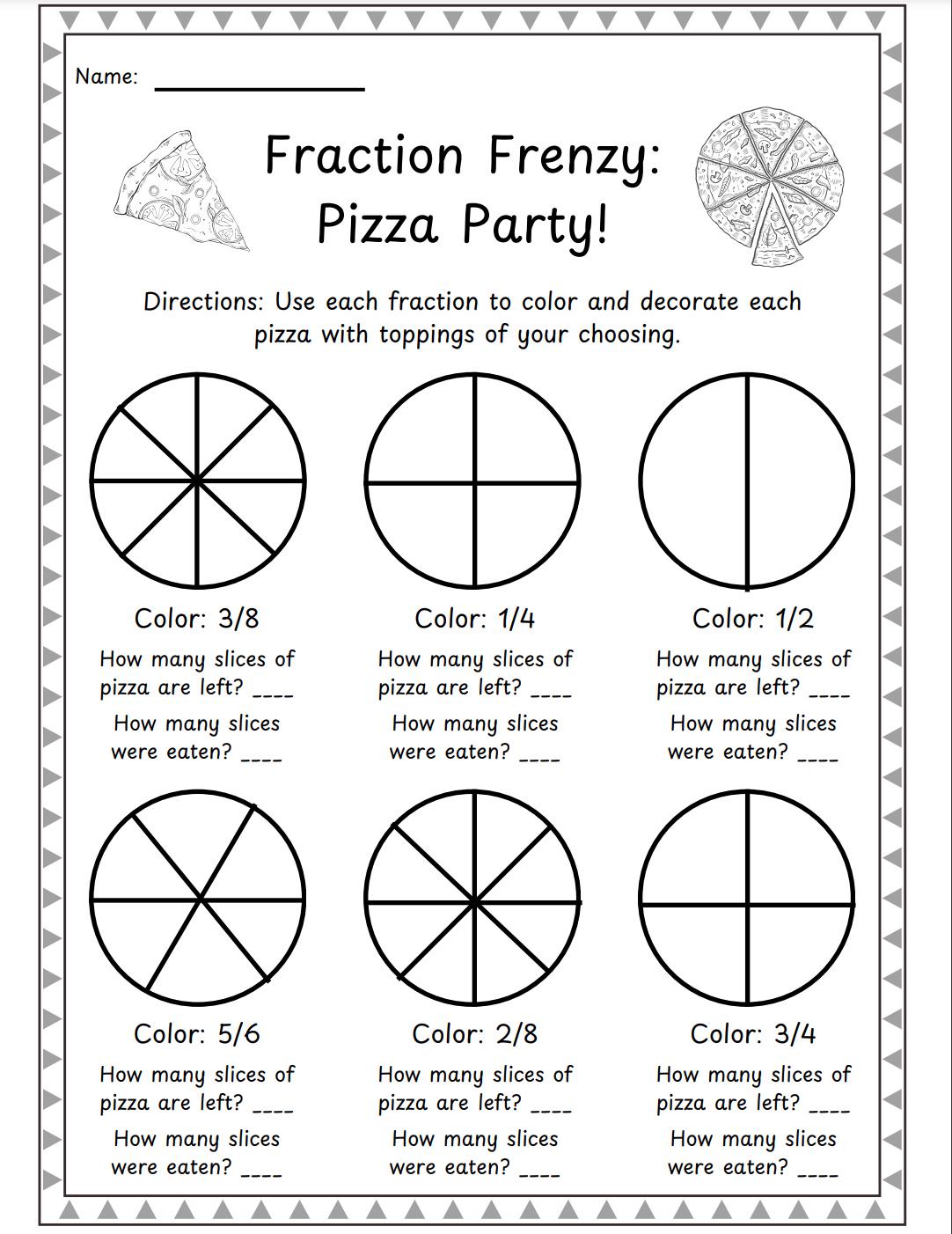 Pizza Fractions Activity | Instant Digital Download Math Worksheet ...