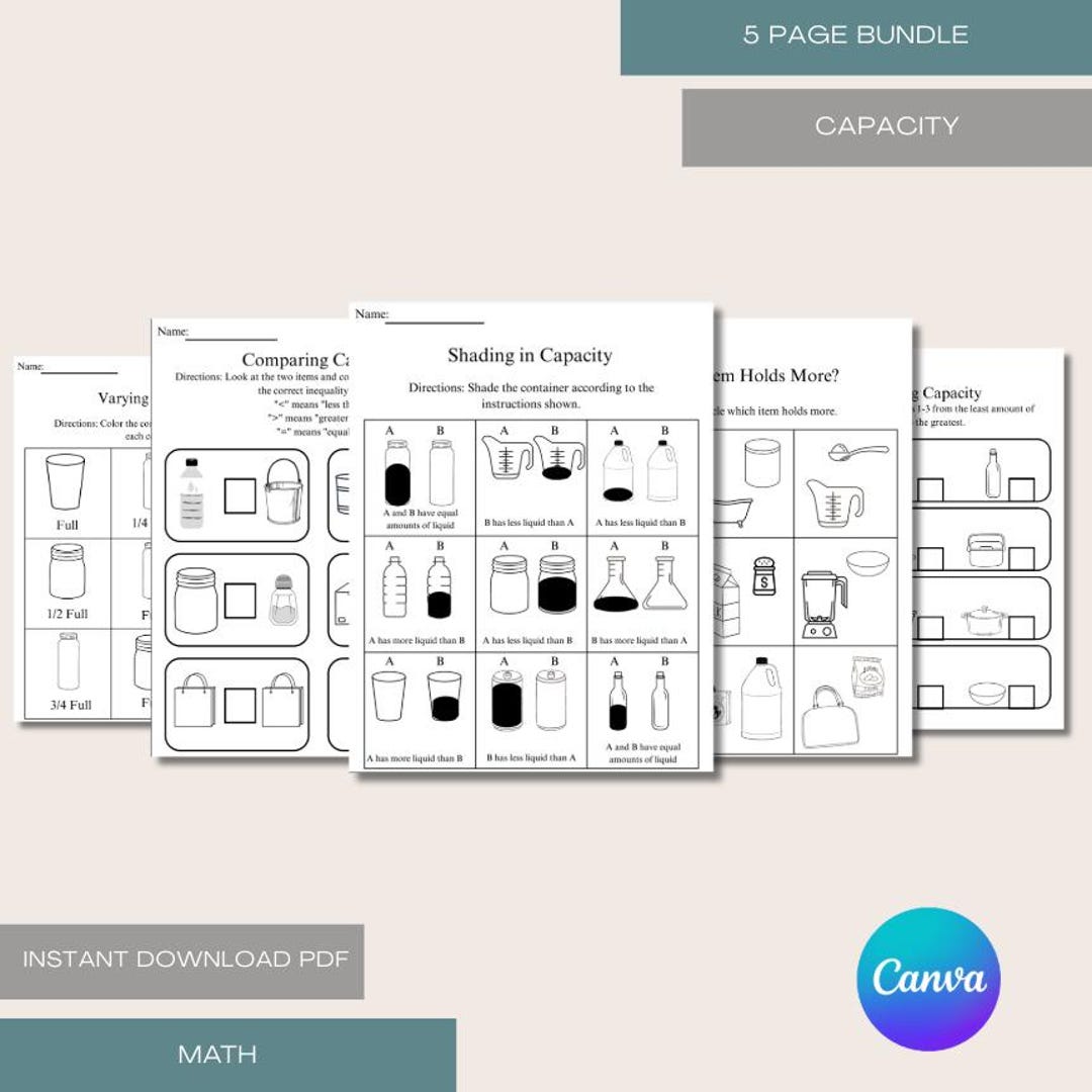 Capacity Worksheets | Liquid Volume | 3rd Grade Math Measurements - Etsy
