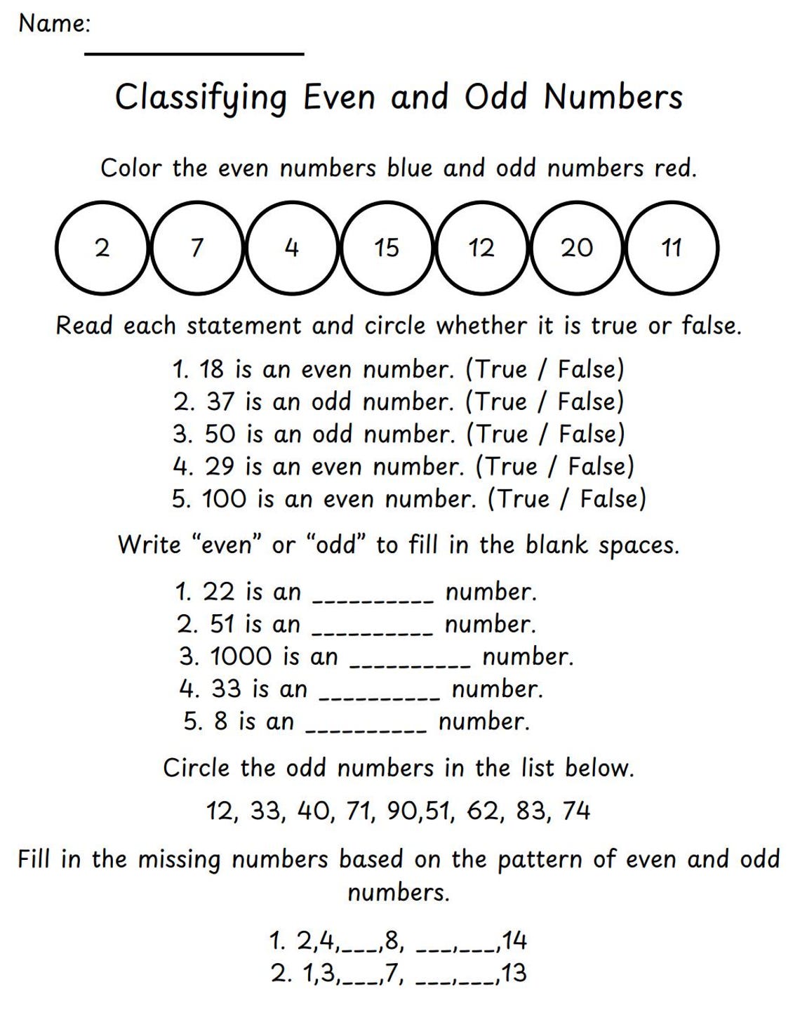Classifying Even and Odd Numbers | Sorting Activity | Printable ...